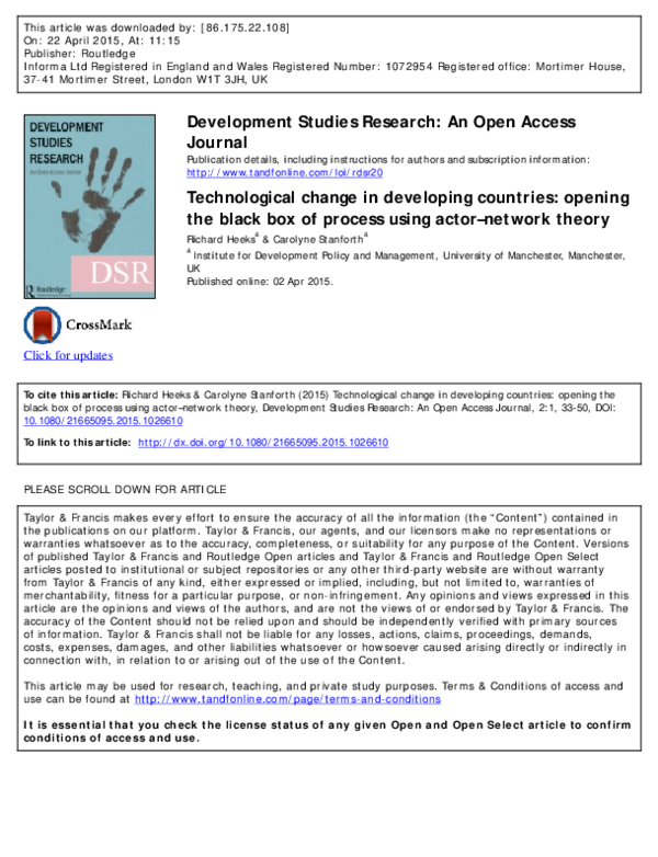 (PDF) Technological Change in Developing Countries: Opening the Black Box of Process using Actor ...