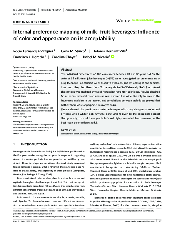 (PDF) Internal preference mapping of milk-fruit beverages: Influence of ...