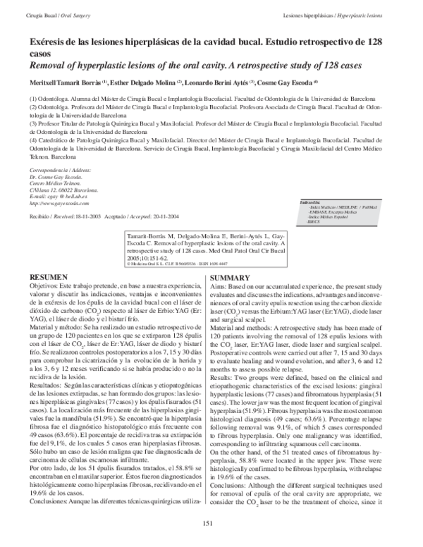 (PDF) Removal of hyperplastic lesions of the oral cavity. A ...