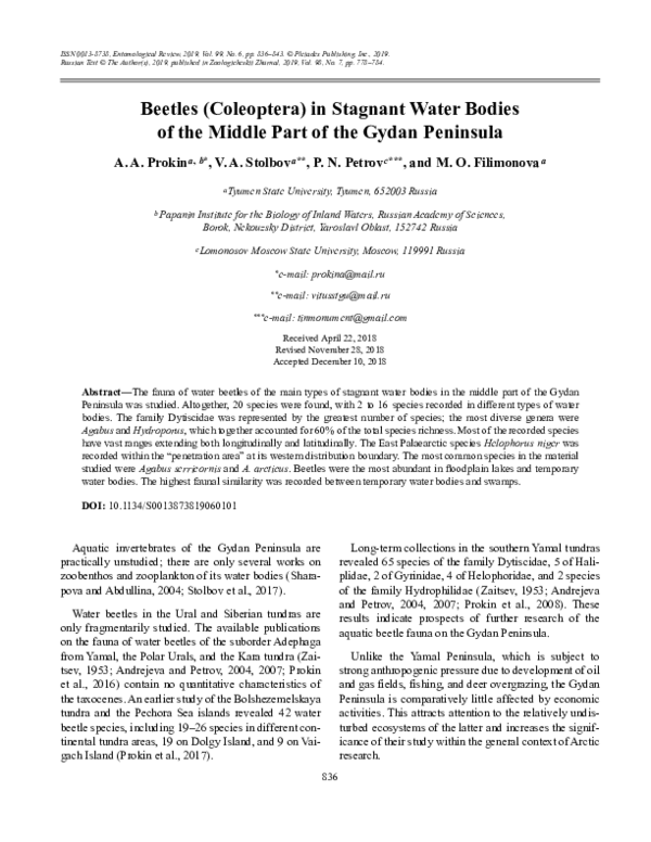 (PDF) Beetles (Coleoptera) in Stagnant Water Bodies of the Middle Part ...