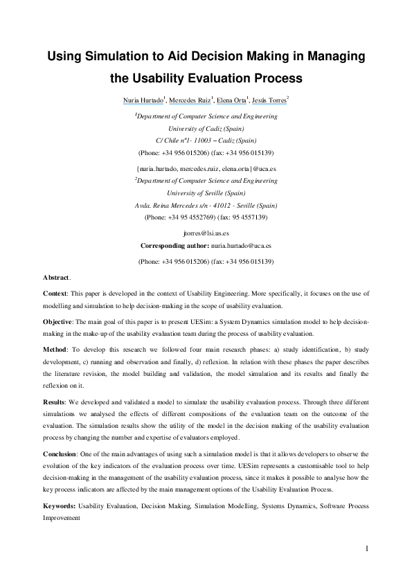(PDF) Using simulation to aid decision making in managing the usability evaluation process