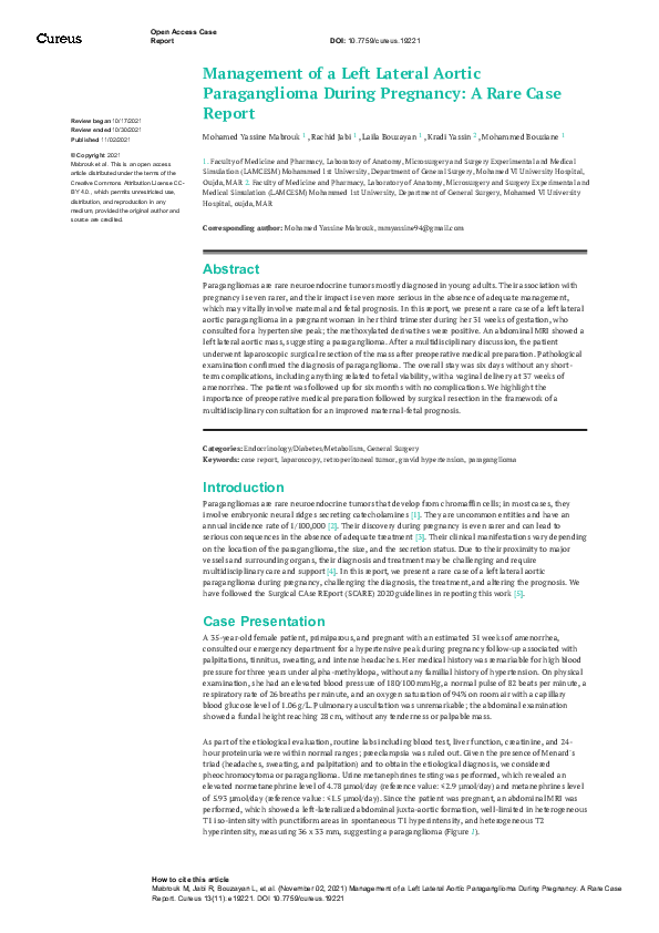 (PDF) Management of a Left Lateral Aortic Paraganglioma During ...