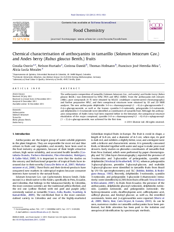 (PDF) Chemical characterisation of anthocyanins in tamarillo (Solanum ...