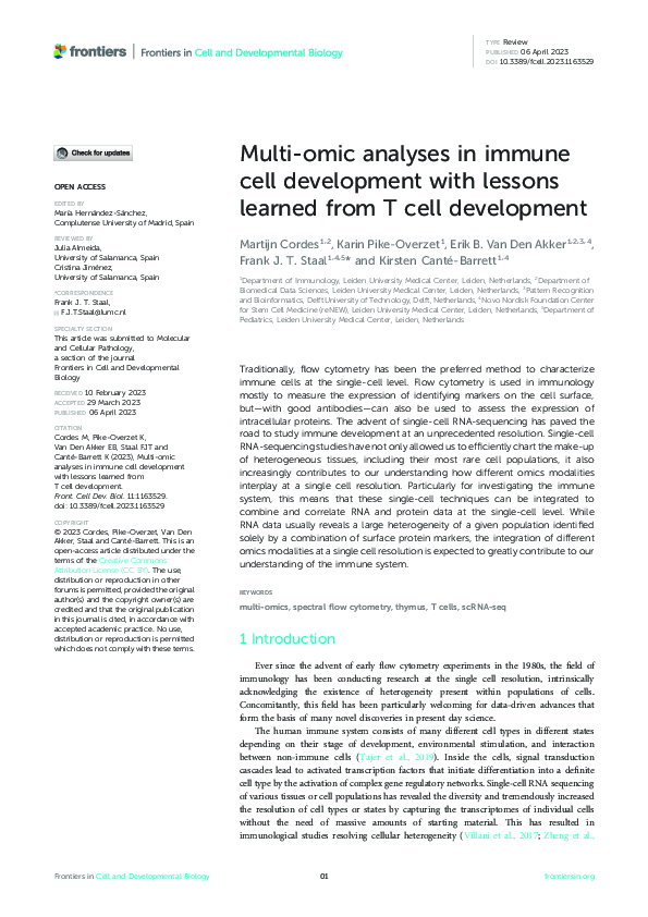 (PDF) Multi-omic analyses in immune cell development with lessons ...