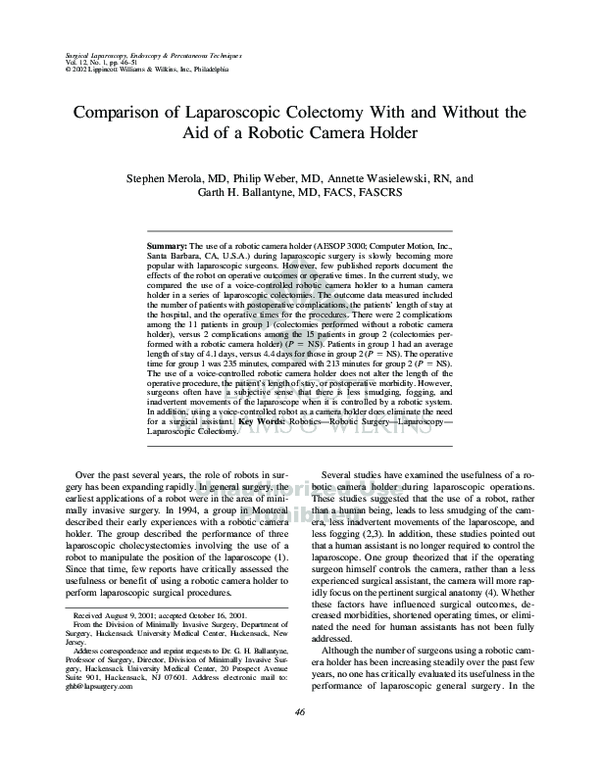 (PDF) Comparison of Laparoscopic Colectomy With and Without the Aid of ...