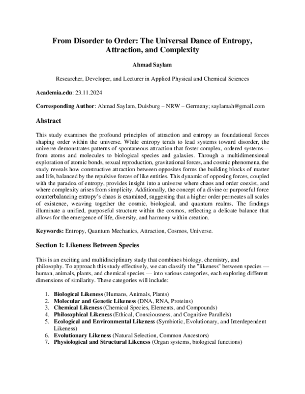 (PDF) From Disorder to Order: The Universal Dance of Entropy ...