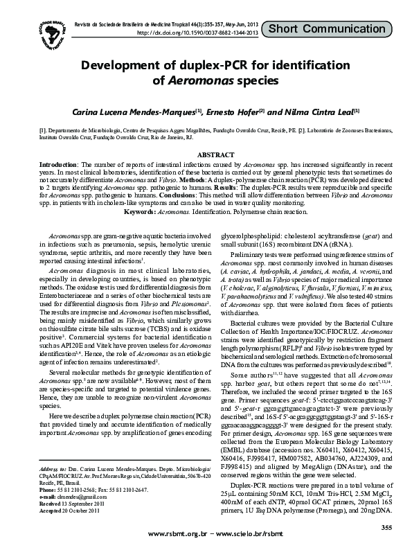 (PDF) Development of duplex-PCR for identification of Aeromonas species