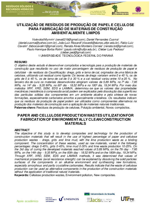 (PDF) Paper and Cellulose Production Wastes Utilization for Fabrication ...