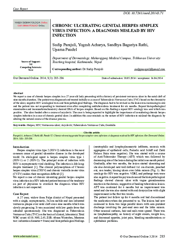 (PDF) Chronic ulcerating genital herpes simplex virus infection: A ...