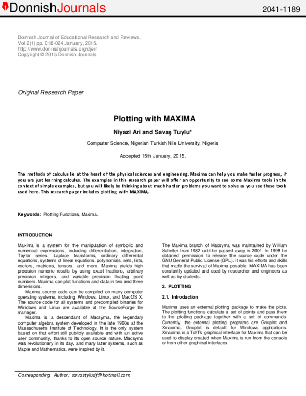 (PDF) Plotting with MAXIMA