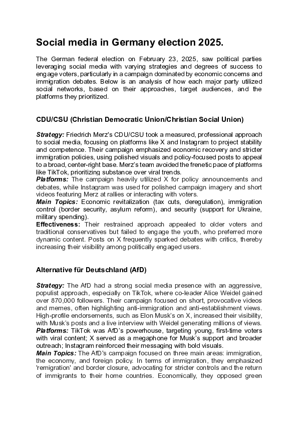 (PDF) Social media in 2025 German election