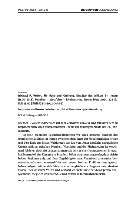 (PDF) Michael P. Vollert, Für Ruhe und Ordnung. Einsätze des Militärs ...