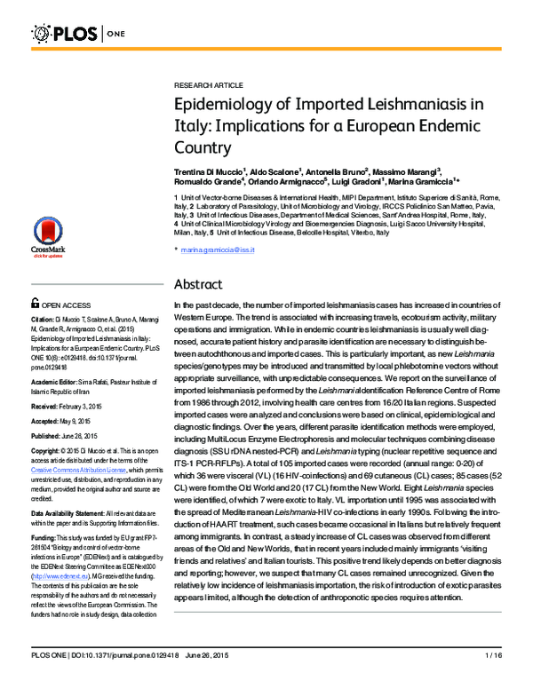 (PDF) Epidemiology of Imported Leishmaniasis in Italy: Implications for ...