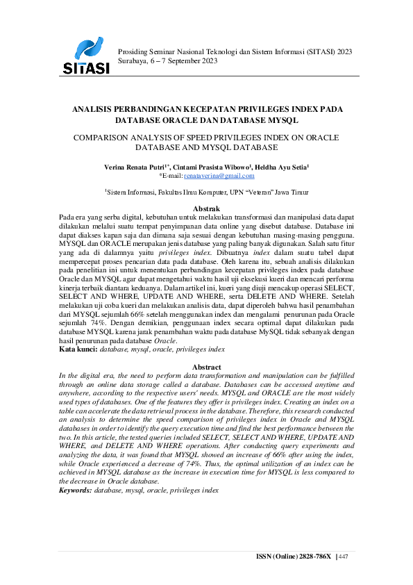 (PDF) Analisis Perbandingan Kecepatan Privileges Index Pada Database ...