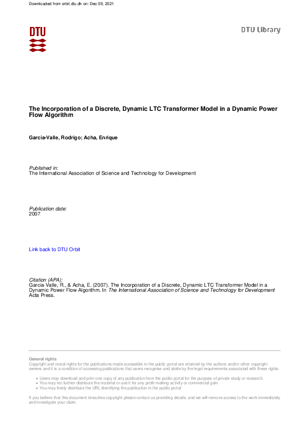 (PDF) The Incorporation of a Discrete, Dynamic LTC Transformer Model in ...