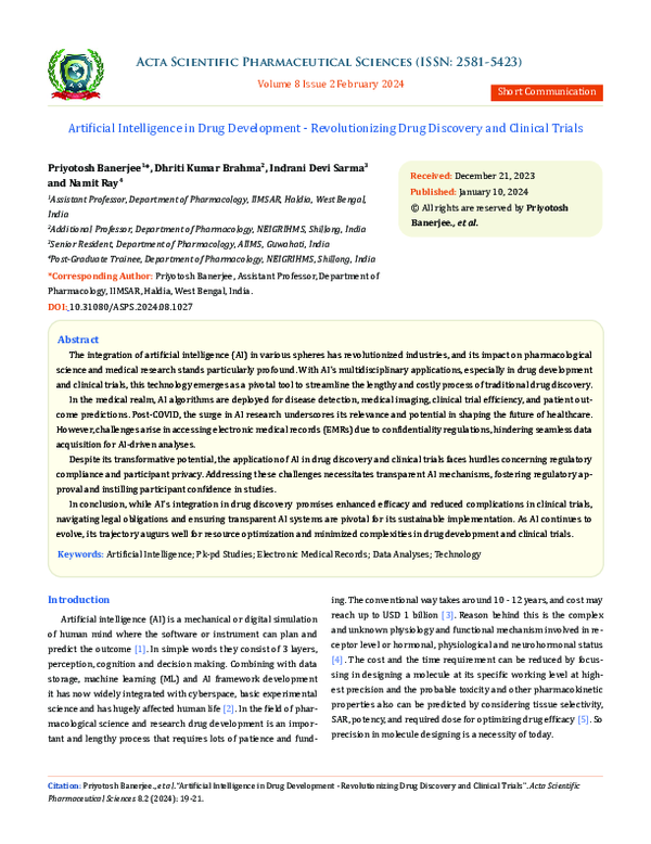 Pdf Artificial Intelligence In Drug Development Revolutionizing
