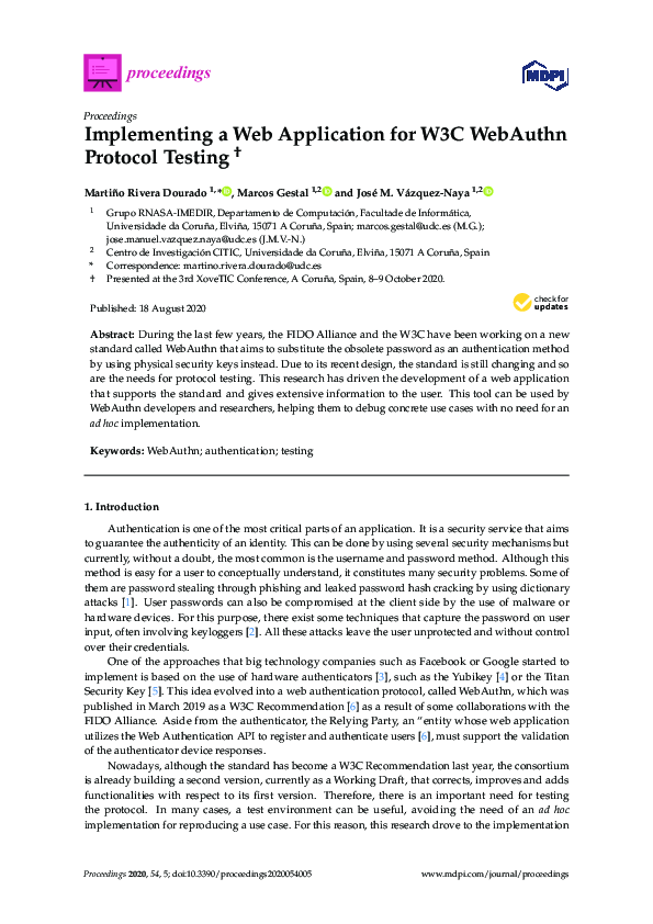Pdf Implementing A Web Application For W3c Webauthn Protocol Testing