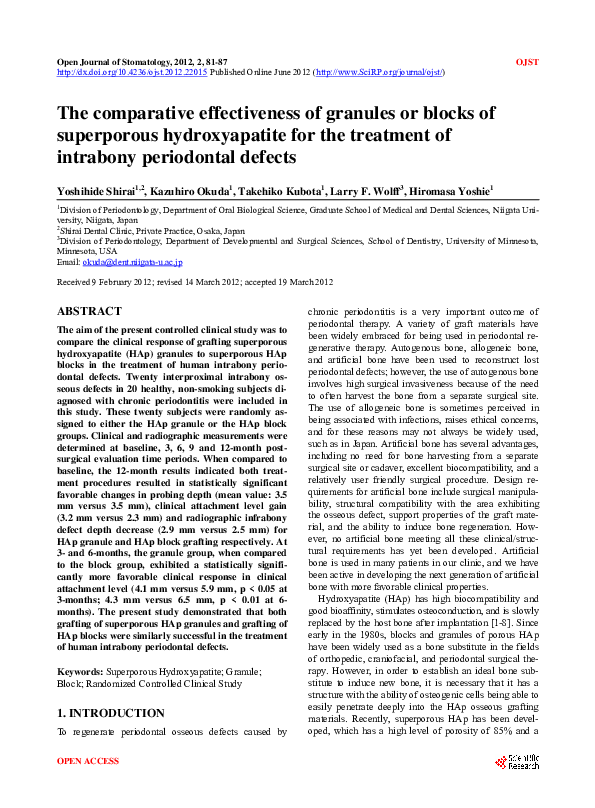(PDF) The comparative effectiveness of granules or blocks of superporous hydroxyapatite for the ...
