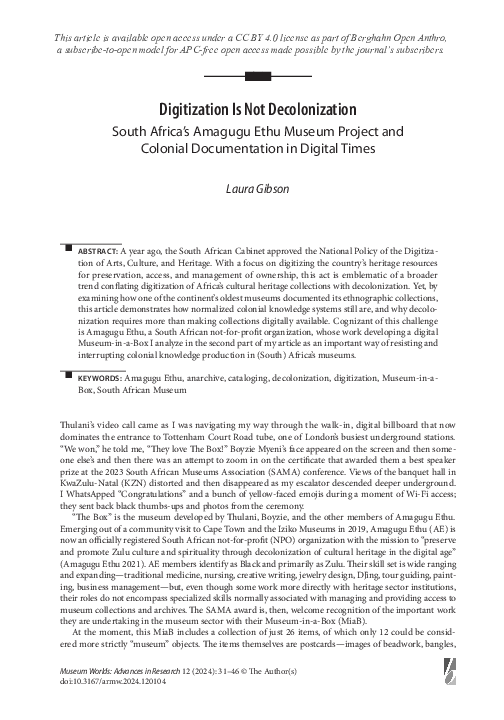 (PDF) Digitization Is Not Decolonization South Africa's Amagugu Ethu ...