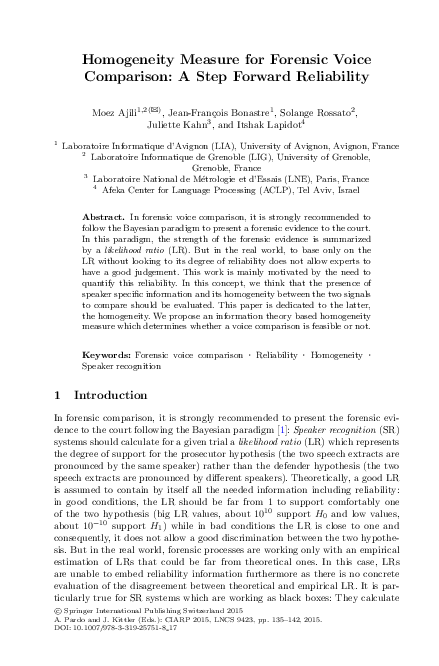 (PDF) Homogeneity Measure for Forensic Voice Comparison: A Step Forward ...