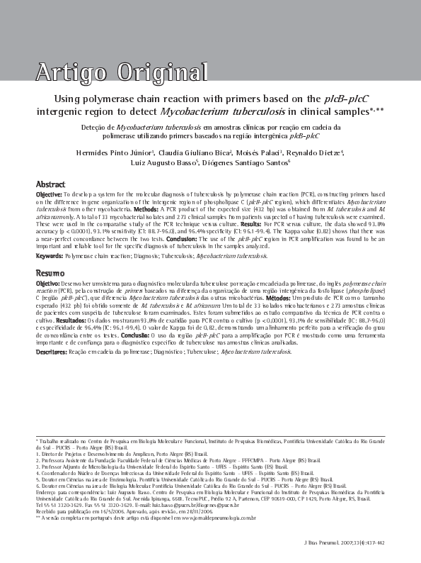 (PDF) Artigo Original Using polymerase chain reaction with primers ...