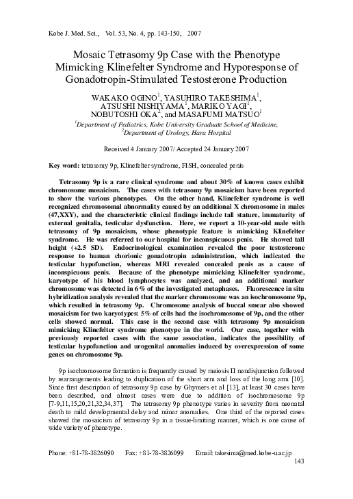 (PDF) Mosaic Tetrasomy 9p Case with the Phenotype Mimicking Klinefelter ...