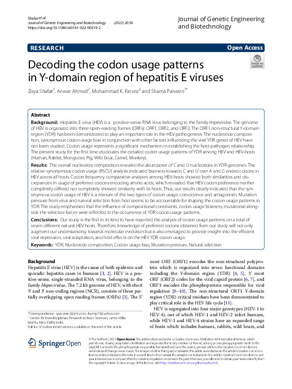 (PDF) Decoding the codon usage patterns in Y-domain region of hepatitis E viruses