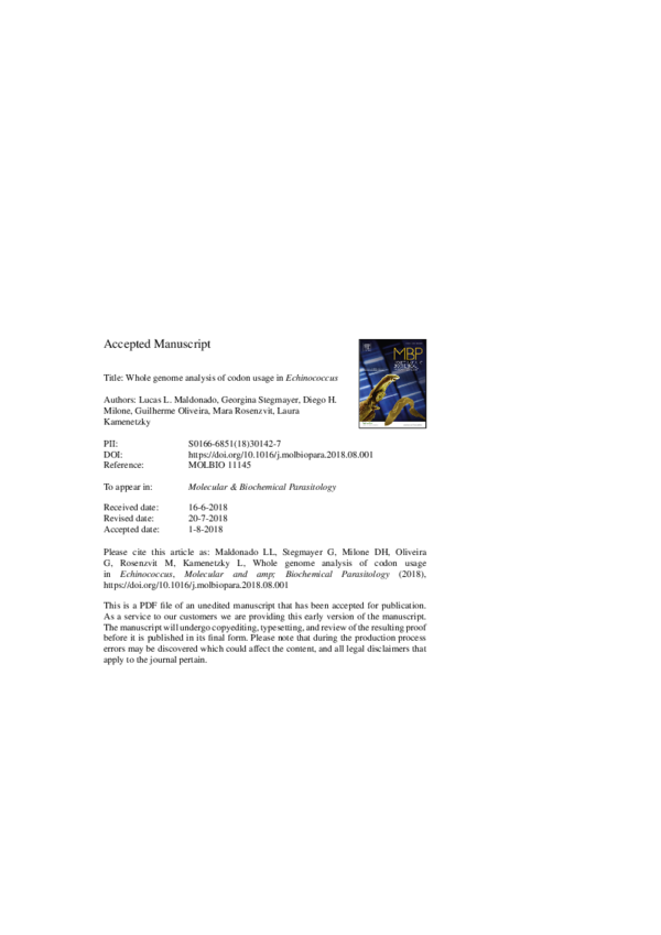 Pdf Whole Genome Analysis Of Codon Usage In Echinococcus 2112