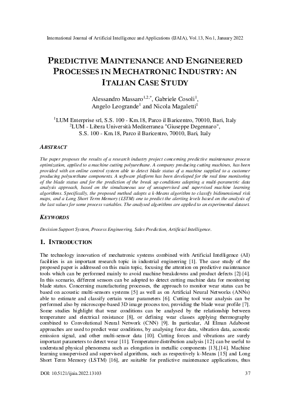 (PDF) Predictive Maintenance and Engineered Processes in Mechatronic Industry: An Italian Case Study