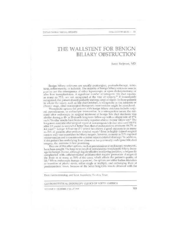 (PDF) The Wallstent for Benign Biliary Obstruction