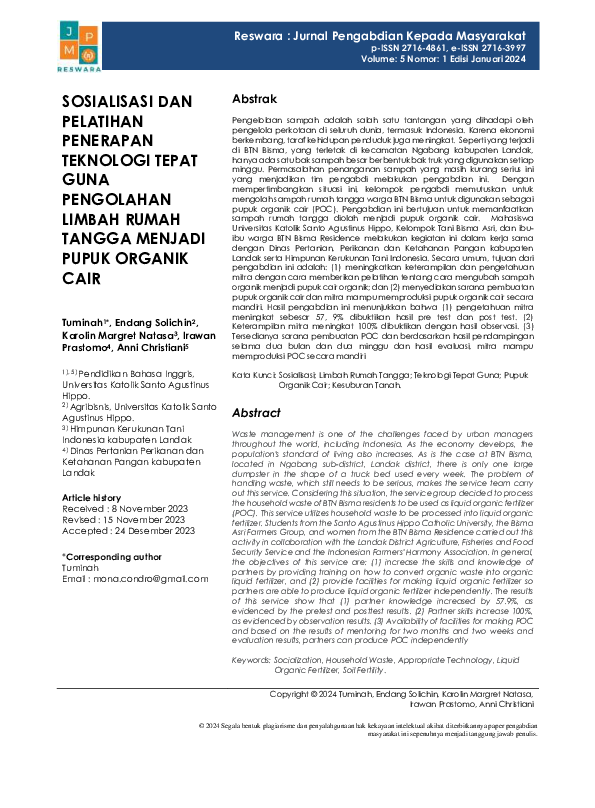(PDF) Sosialisasi Dan Pelatihan Penerapan Teknologi Tepat Guna Pengolahan Limbah Rumah Tangga ...