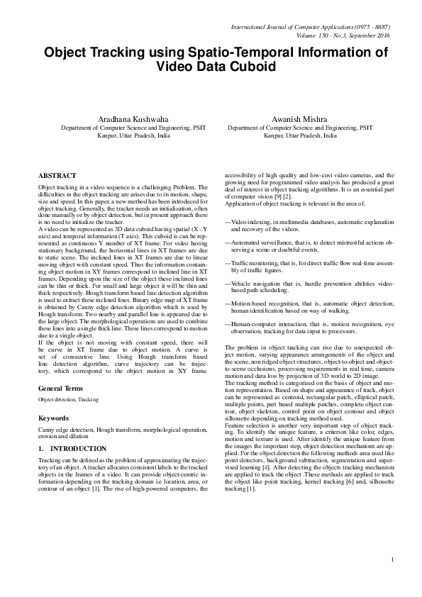 (PDF) Object Tracking using Spatio-Temporal Information of Video Data Cuboid