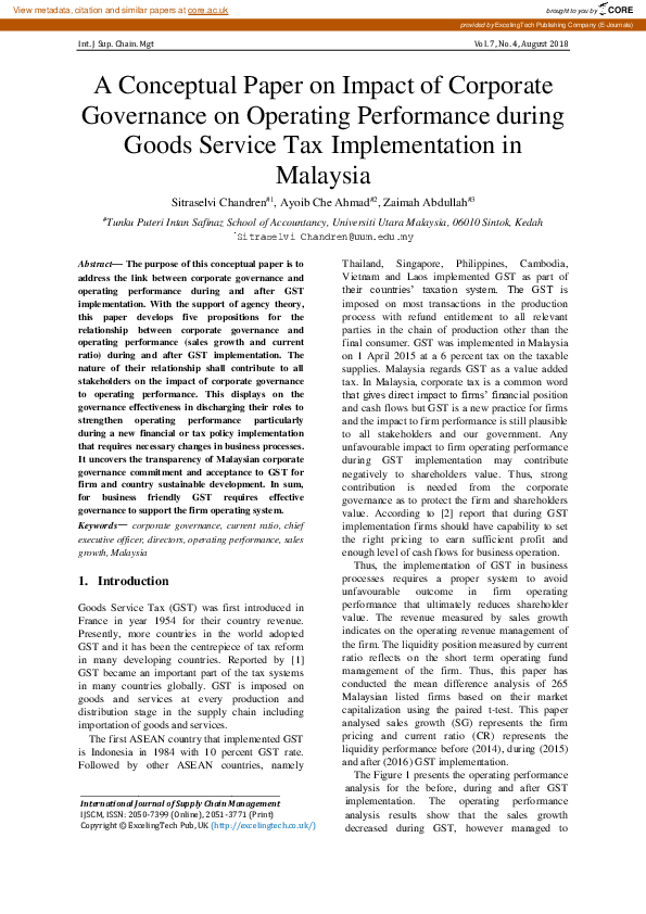 (PDF) A Conceptual Paper on Impact of Corporate Governance on Operating Performance during Goods ...