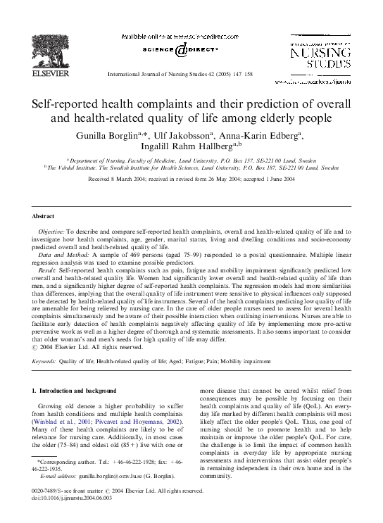 (PDF) Self-reported health complaints and their prediction of overall ...