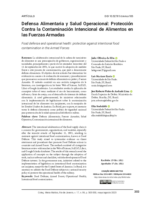 (PDF) Defensa Alimentaria y Salud Operacional: Protección Contra la ...