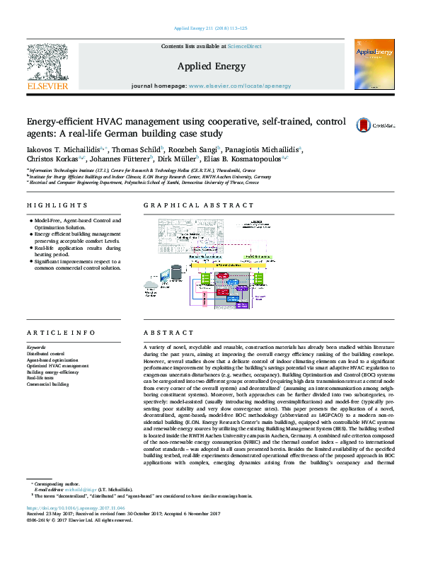(PDF) Energy-efficient HVAC management using cooperative, self-trained, control agents: A real ...