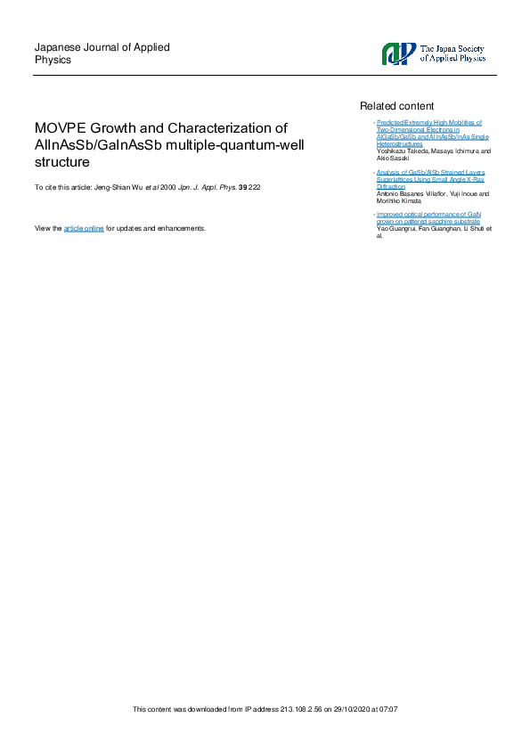 (PDF) MOVPE Growth and Characterization of AlInAsSb/GaInAsSb multiple-quantum-well structure