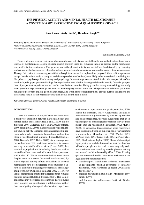 (PDF) The physical activity and mental health relationship a ...