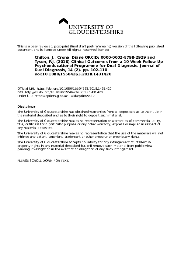 (PDF) Clinical Outcomes From a 10-Week Follow-Up Psychoeducational ...
