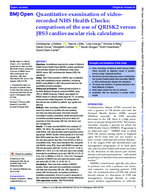 (PDF) Quantitative examination of video-recorded NHS Health Checks: comparison of the use of ...