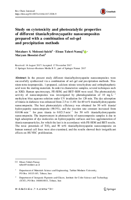 (PDF) Study on cytotoxicity and photocatalytic properties of different titania/hydroxyapatite ...