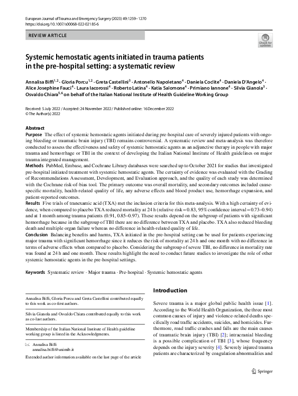(PDF) Systemic hemostatic agents initiated in trauma patients in the ...