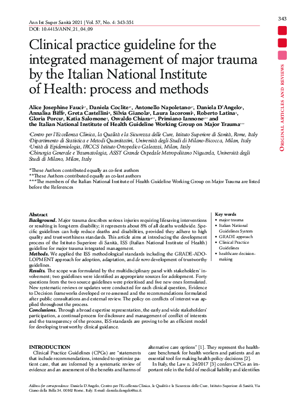 (PDF) Clinical practice guideline for the integrated management of major trauma by the Italian ...