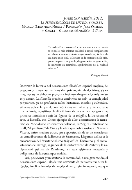 (PDF) Javier San Martín. 2012. La fenomenología de Ortega y Gasset ...