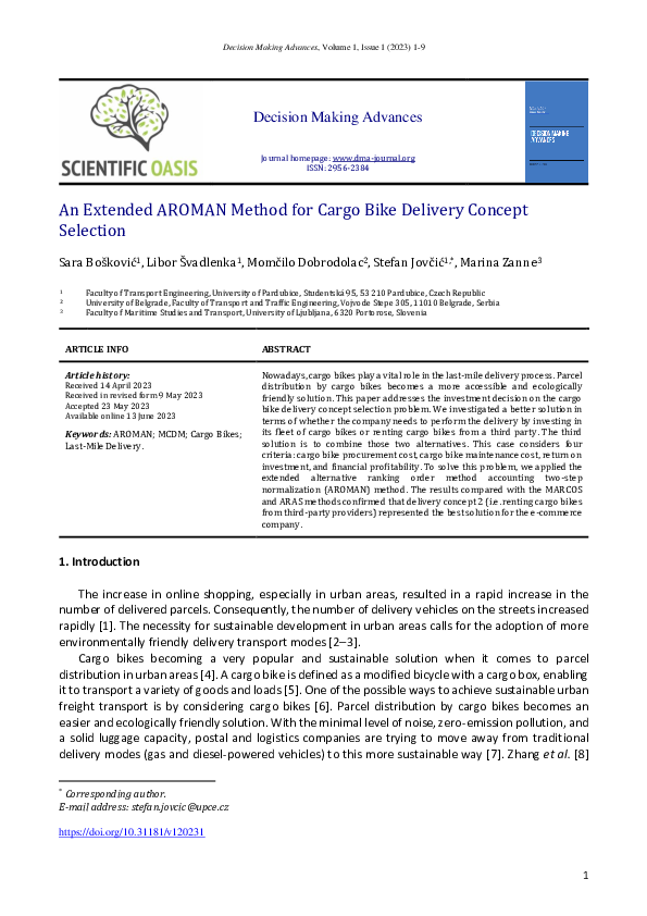 (PDF) An Extended AROMAN Method for Cargo Bike Delivery Concept Selection