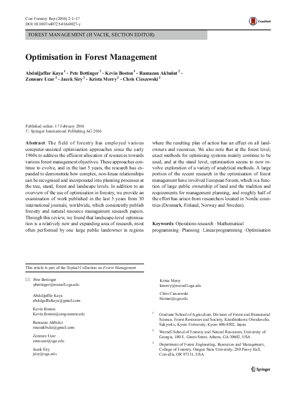 (PDF) Optimisation in Forest Management
