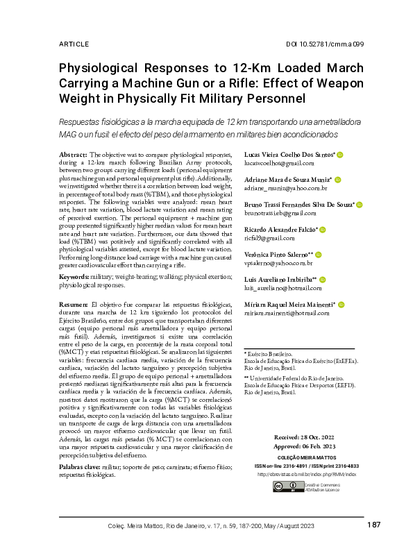 (PDF) Physiological Responses to 12-Km Loaded March Carrying a Machine ...