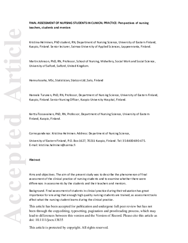 (PDF) Final assessment of nursing students in clinical practice: Perspectives of nursing ...