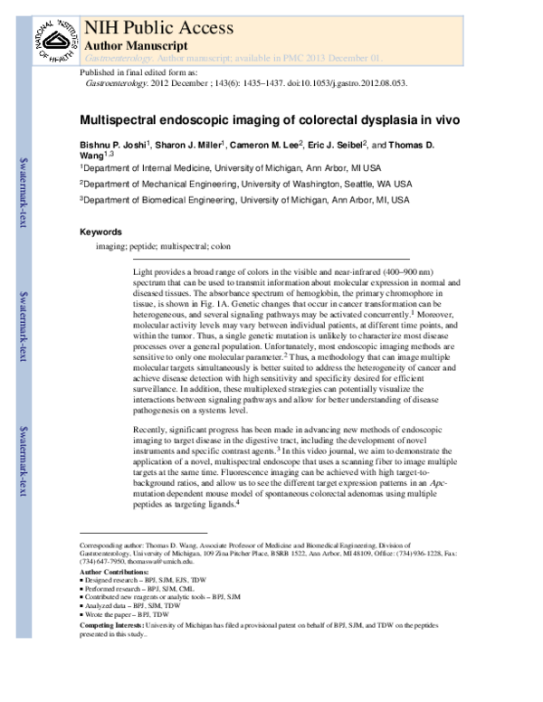 (PDF) Multispectral Endoscopic Imaging of Colorectal Dysplasia In Vivo