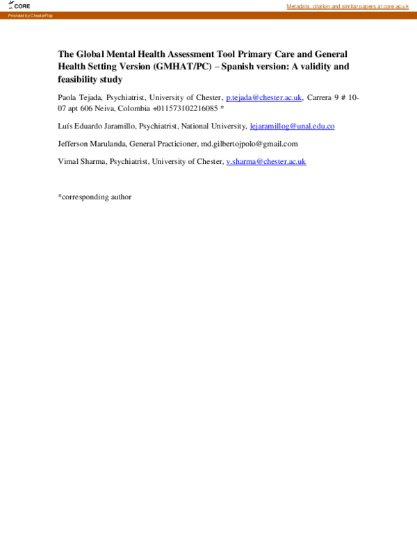 (PDF) The Global Mental Health Assessment Tool--Primary Care Version ...